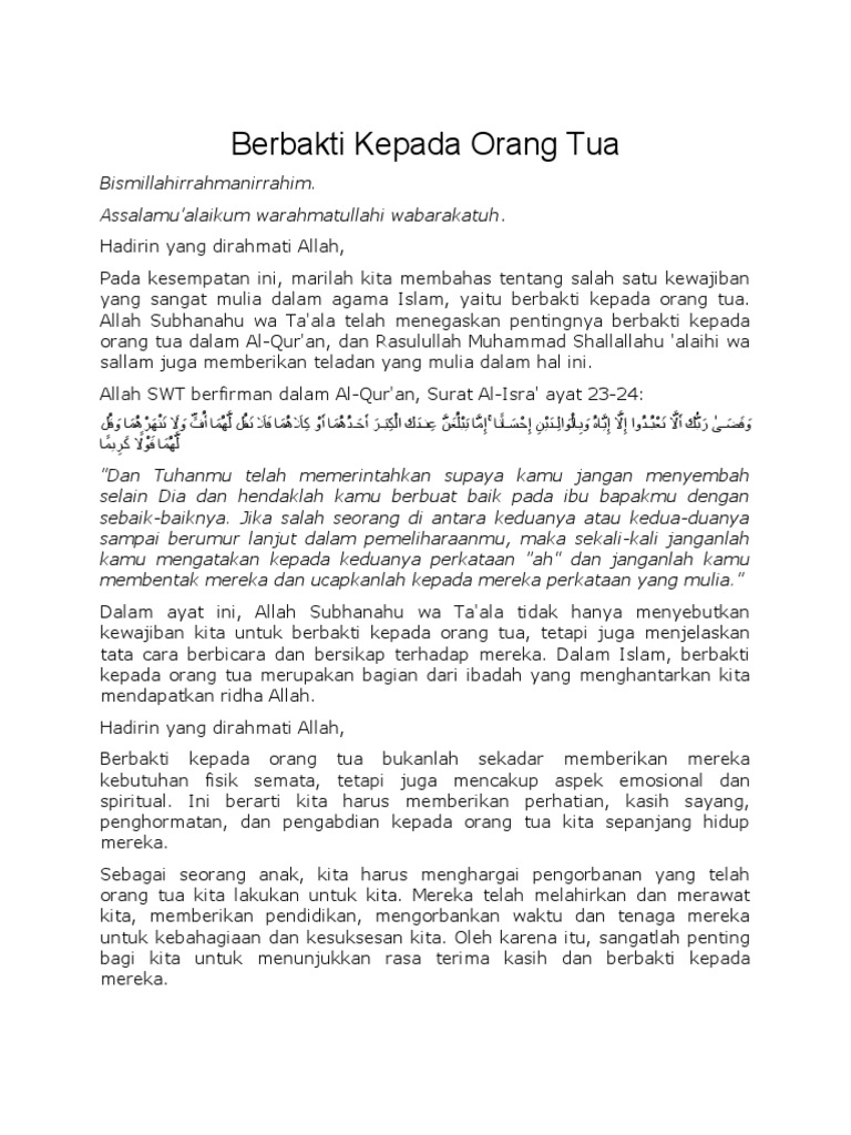 Berbakti Kepada Orang Tua | PDF