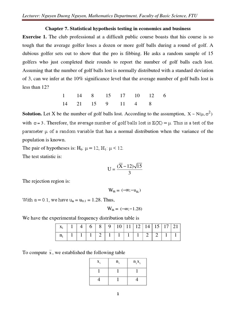 Solution of Exercises - Chapter 7 - XSTKE | PDF | Statistical Significance | Variance