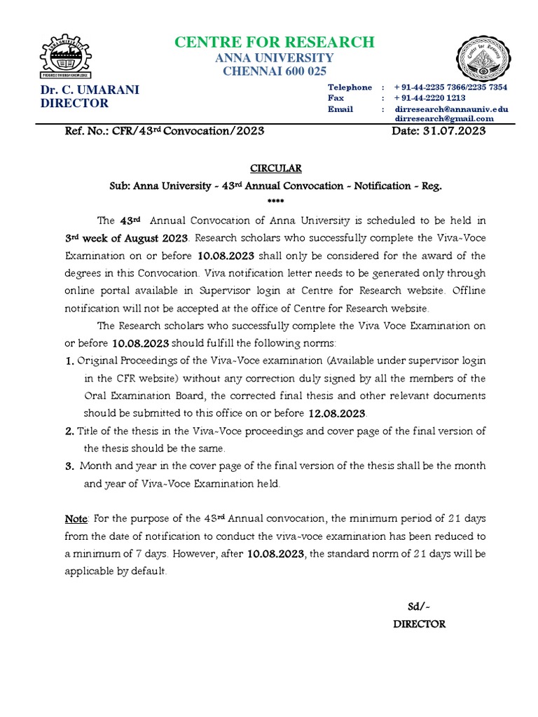 43rd Convocation Notification | PDF | Thesis