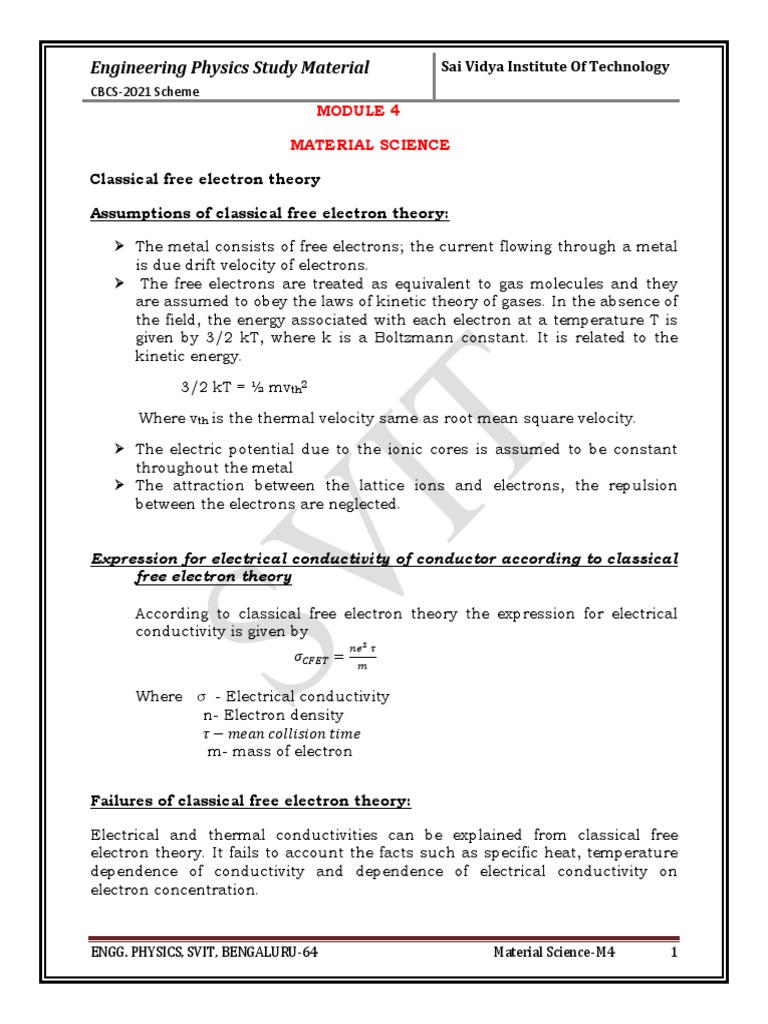 Material Science: Free Electron Theory | PDF
