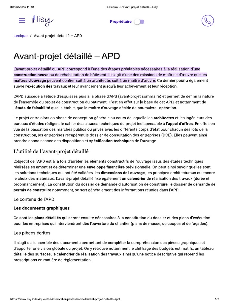 Avant Projet Detaille | PDF
