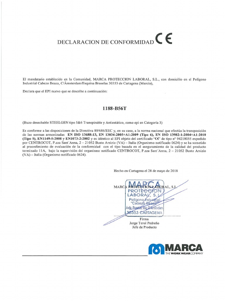 Certificado Ce Overoles | PDF