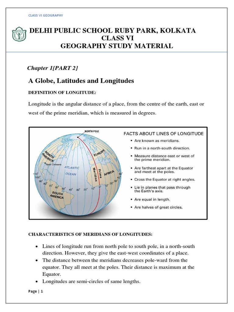 Latitude and Longitude Class 6 | PDF
