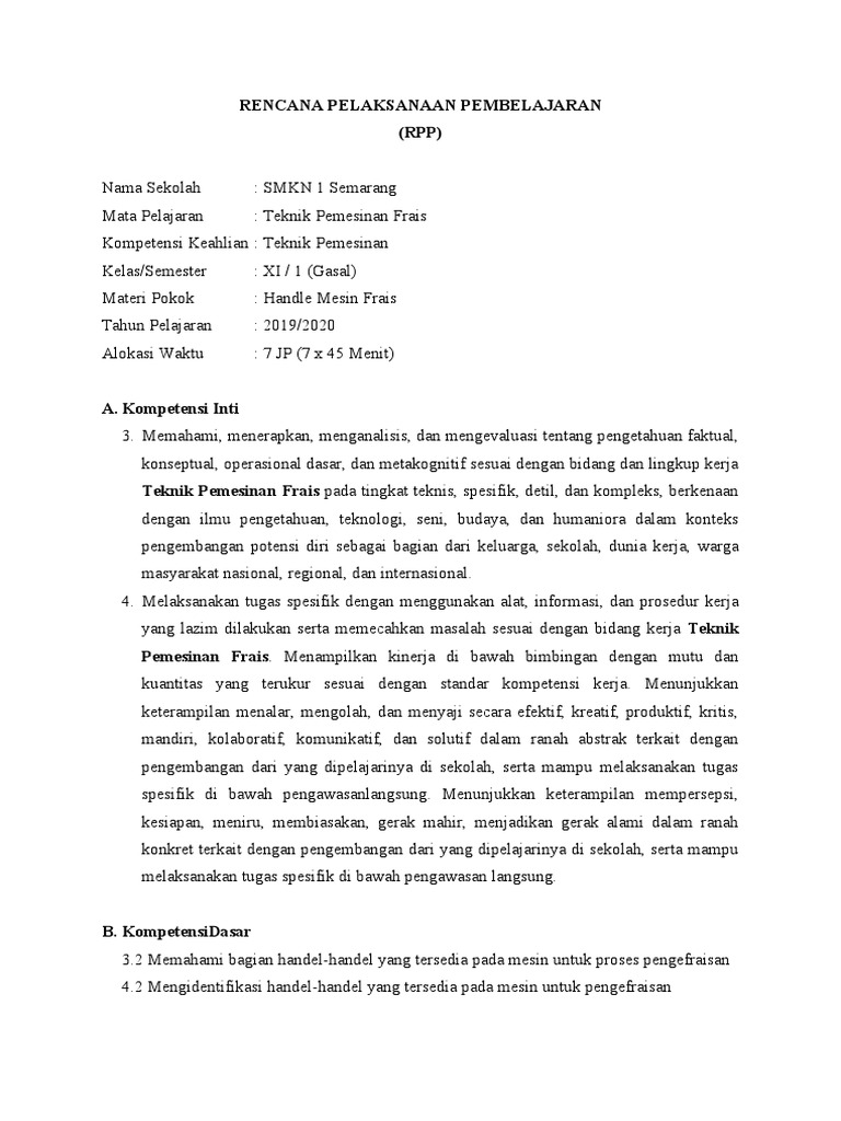 RPP KD 3.2 Handle Mesin Frais | PDF