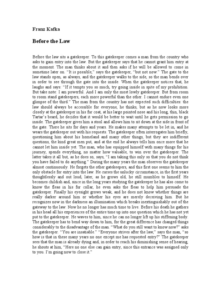Kafka's "Before the Law" Summary | PDF | Mystery, Thriller & Crime Fiction