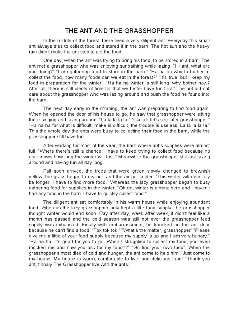 Ant and Grasshopper: A Cautionary Tale | PDF