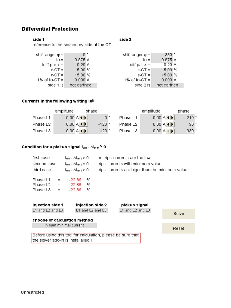 Differential Protection - Calculation Tool - V1 | PDF | Phase (Waves ...