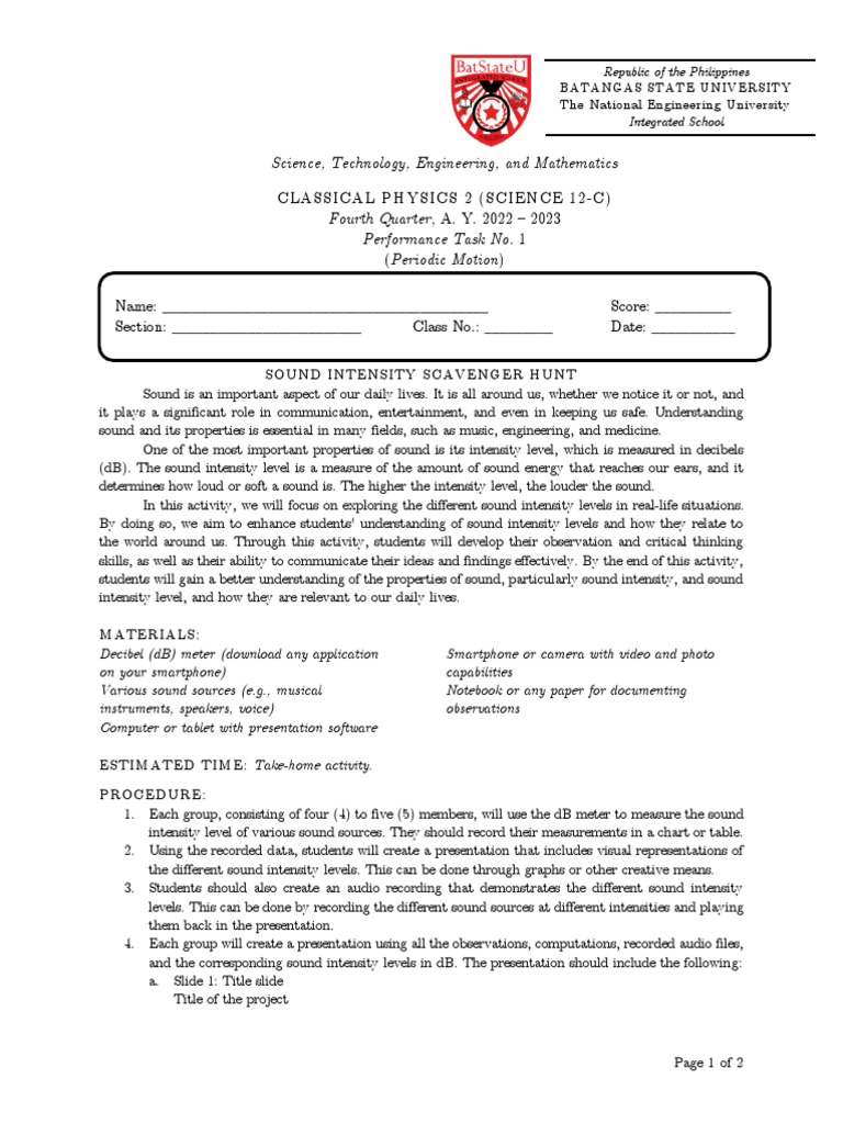 Performance Task 1 Science12 C | PDF | Decibel | Sound