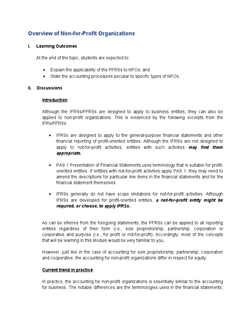 Module 3 - Overview of NPO | PDF | Revenue | Nonprofit Organization