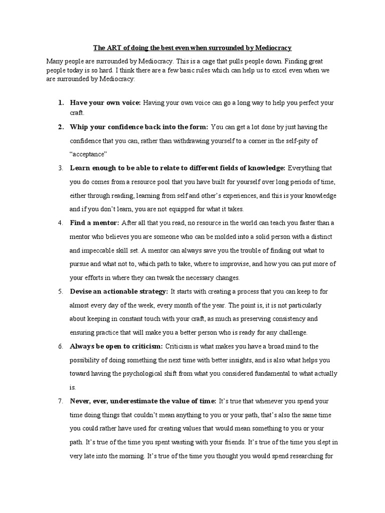 The ART of Doing The Best Even When Surrounded by Mediocracy | PDF ...