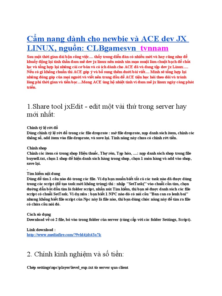 Cẩm Nang Dành Cho Newbie Và ACE Dev JX LINUX, Nguồn - CLBgamesvn Tvnnam | PDF