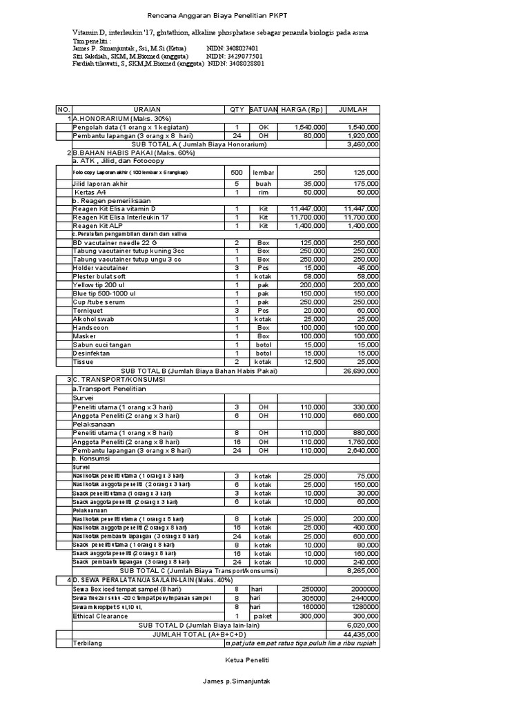 RAB Perbaikan Penelitian Analis 2022 | PDF