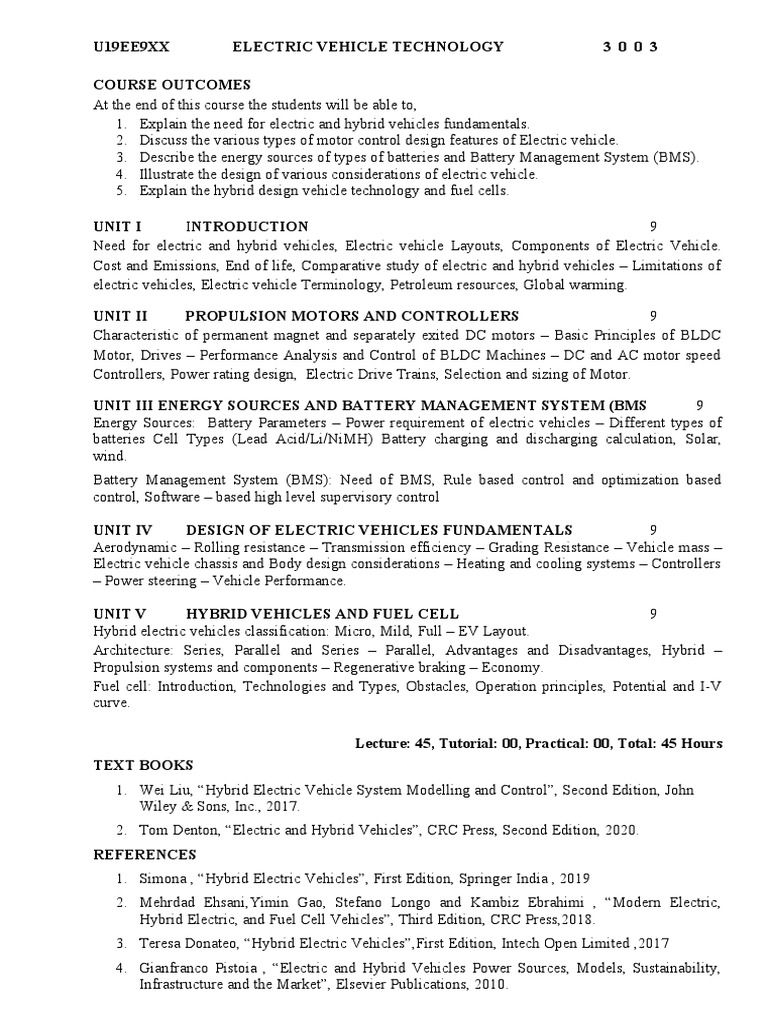 1electric Vehicle Technology | PDF