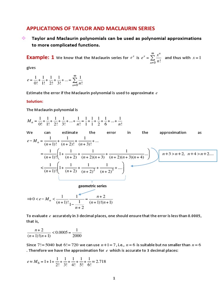 4 Applications of Taylor and Maclaurin Series | PDF