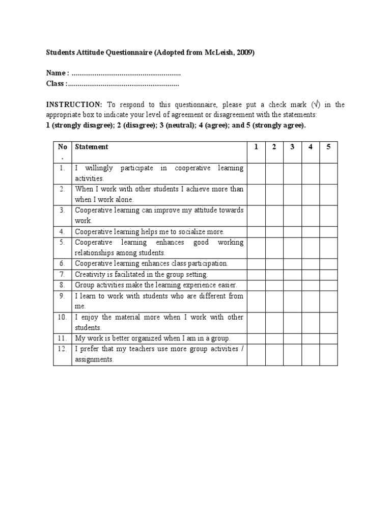 Students Attitude Questionnaire-1 | PDF