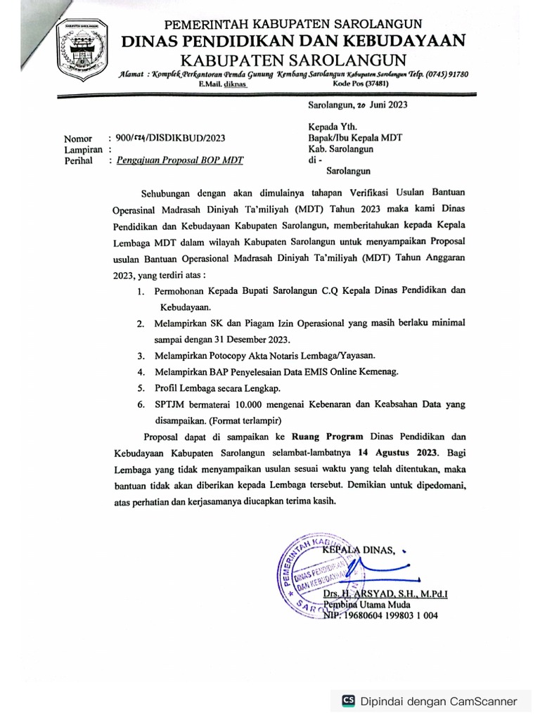 Pengajuan Proposal BOP MDT | PDF