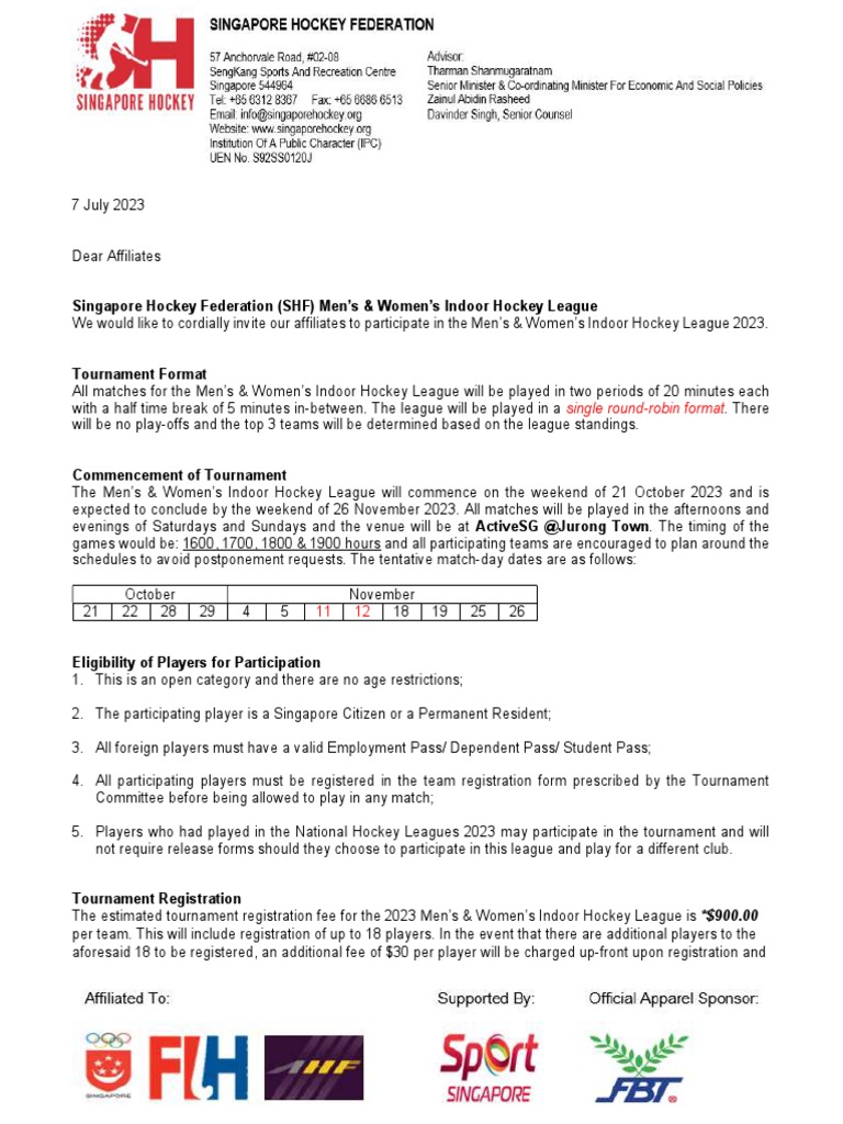 Invitation Letter - Indoor League 2023 | PDF