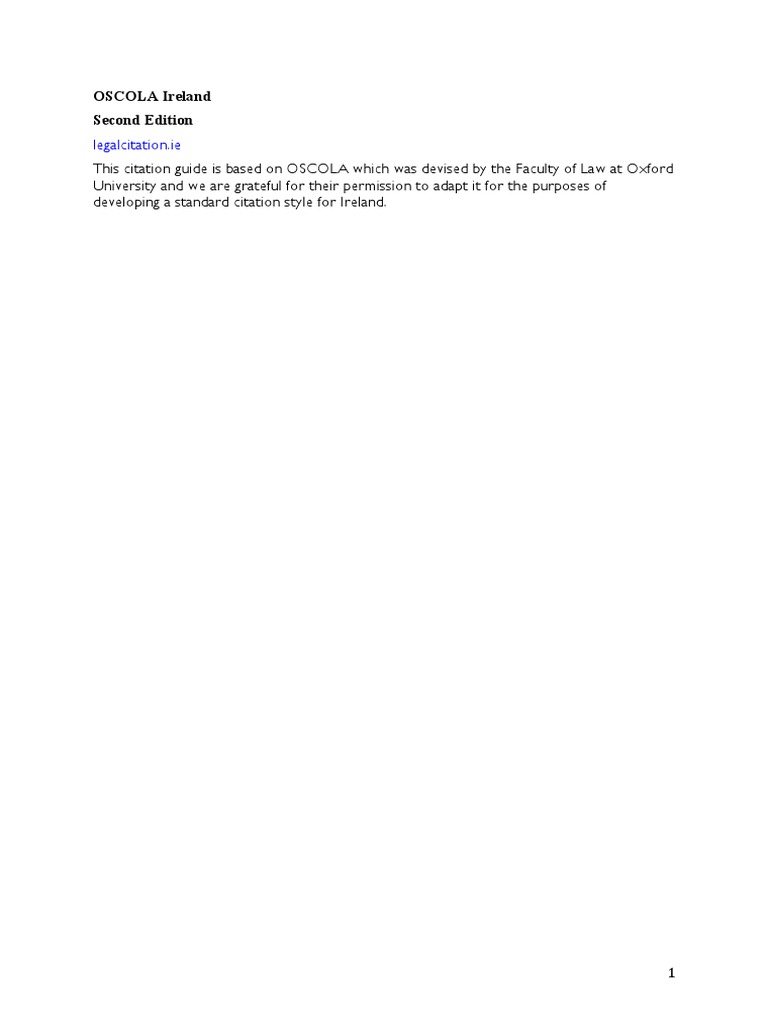 OSCOLA Citation Guide for Ireland | PDF | Case Citation | Citation