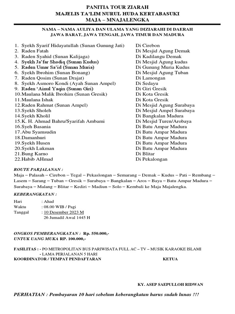 Panitia Tour Ziarah 1 | PDF