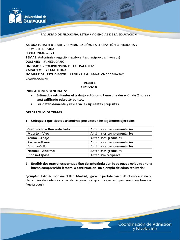 Taller-U3-Clase 1-S6 | PDF