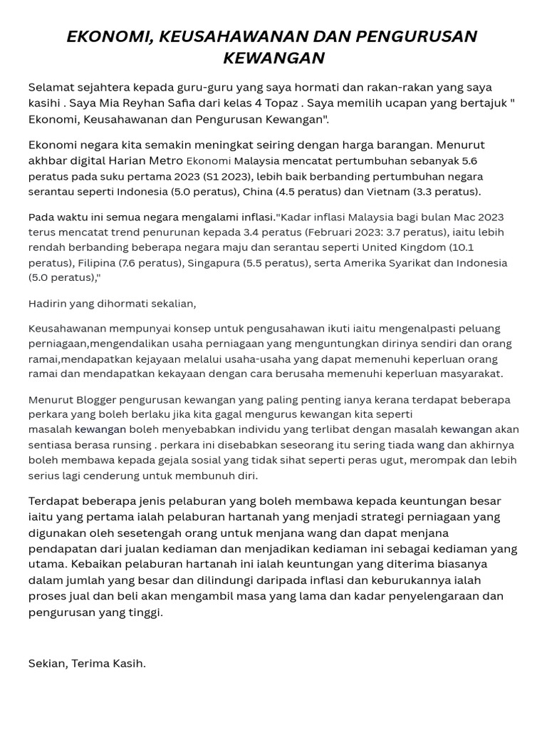 Ekonomi, Keusahawanan Dan Pengurusan Kewangan | PDF