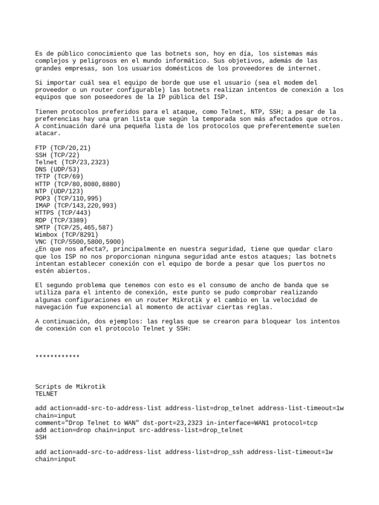SCRIP Reglas Firewall Mikrotik | PDF