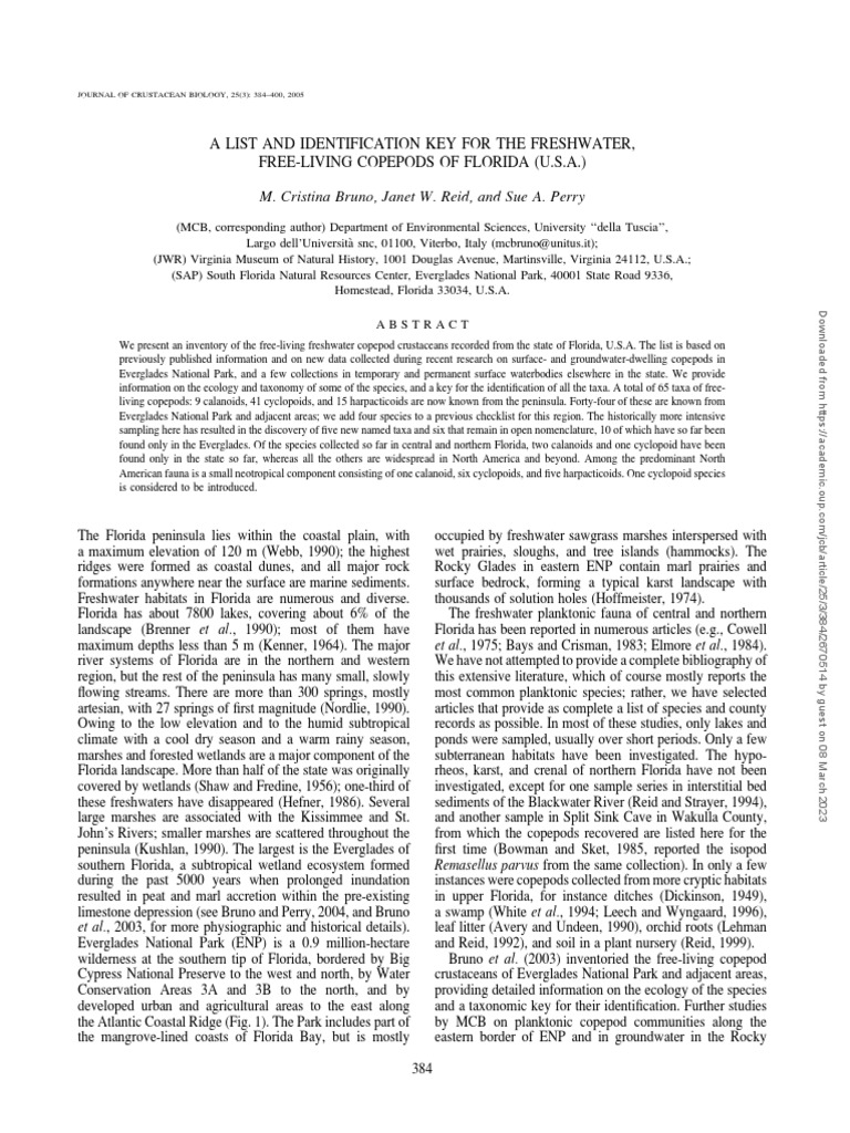 Florida Freshwater Copepods Guide | PDF