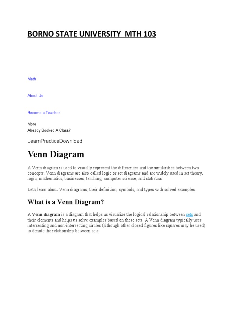 Borno State University MTH 103: Venn Diagram | PDF