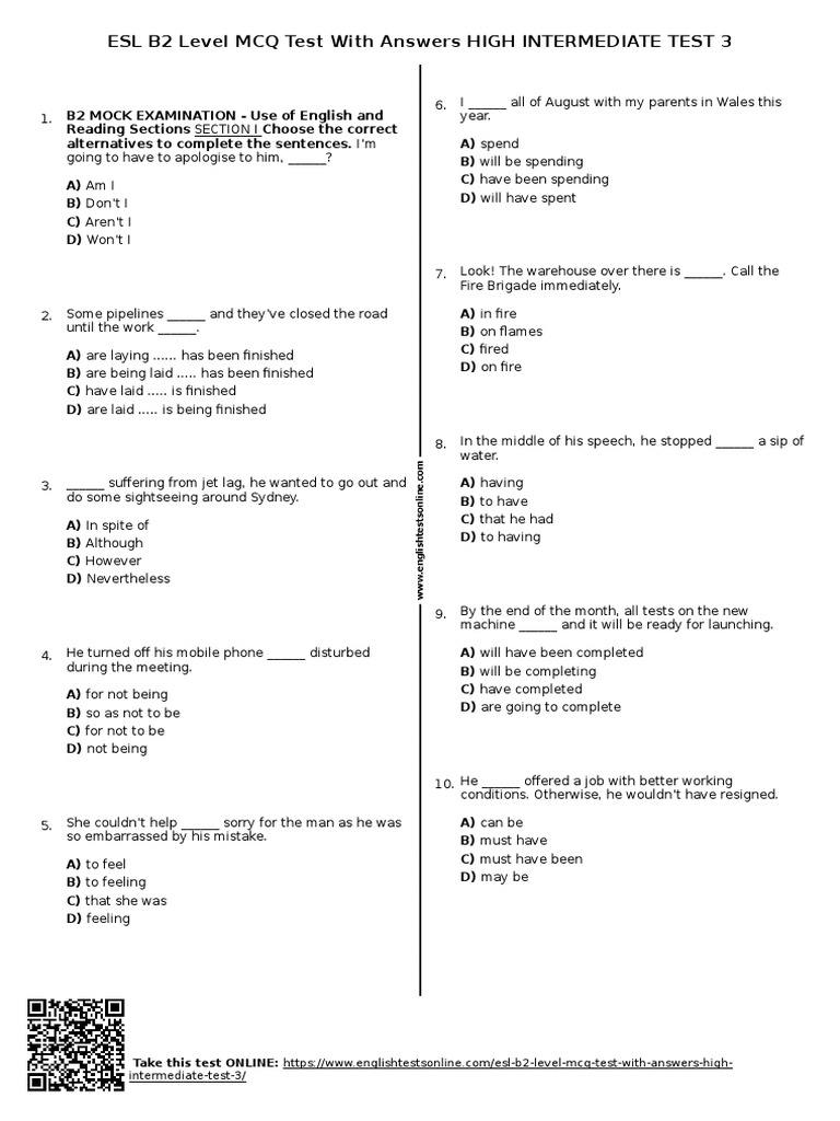 B2 English Reading Test with Answers | PDF
