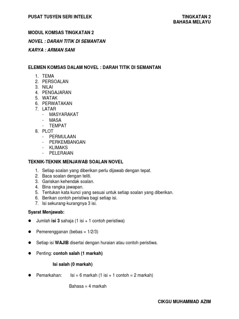 Modul Komsas Tingkatan 2 (Elemen Komsas) | PDF