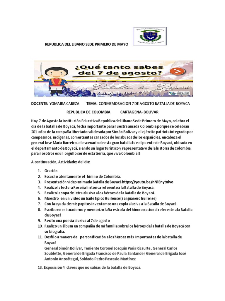 Taller Batalla de Boyac SEDE PRIMERO DE MAYO | PDF | Guerra | Militar