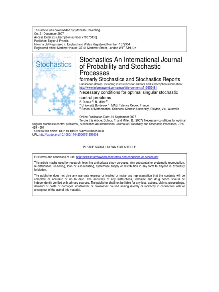 Necessary Conditions For Optimal Singula | PDF | Nonlinear System | Matrix (Mathematics)