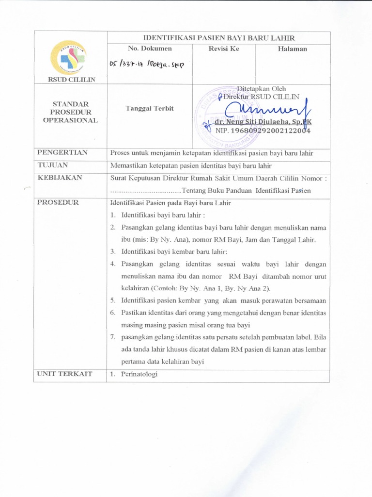 Spo Identifikasi Pasien Bayi Baru Lahir | PDF