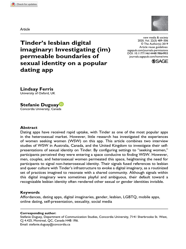 Lesbian Identity on Tinder: A Study | PDF