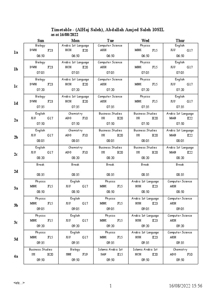 Student Timetable Overview | PDF | Natural Sciences | Physical Sciences