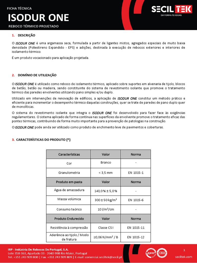 SECIL, Isodur One, Ficha Técnica | PDF