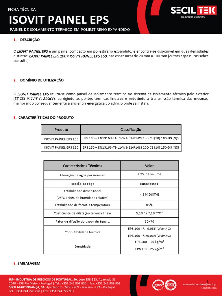 Secil, Isovit Painel em Poliestireno Expandido EPS 100-150, Ficha ...
