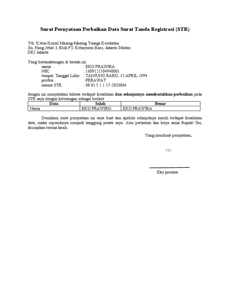 Format Surat Pernyataan Perbaikan Data | PDF