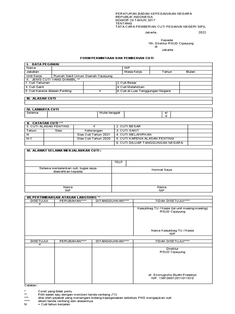 Form Cuti Alasan Penting | PDF