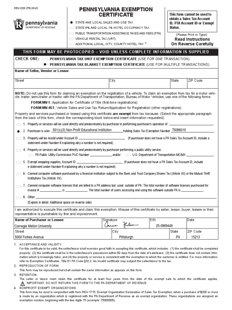 Pa Exemption Pdf 5849