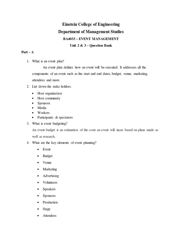 Event Management Question Bank BA4033 | PDF | Marketing | Sponsor (Commercial)