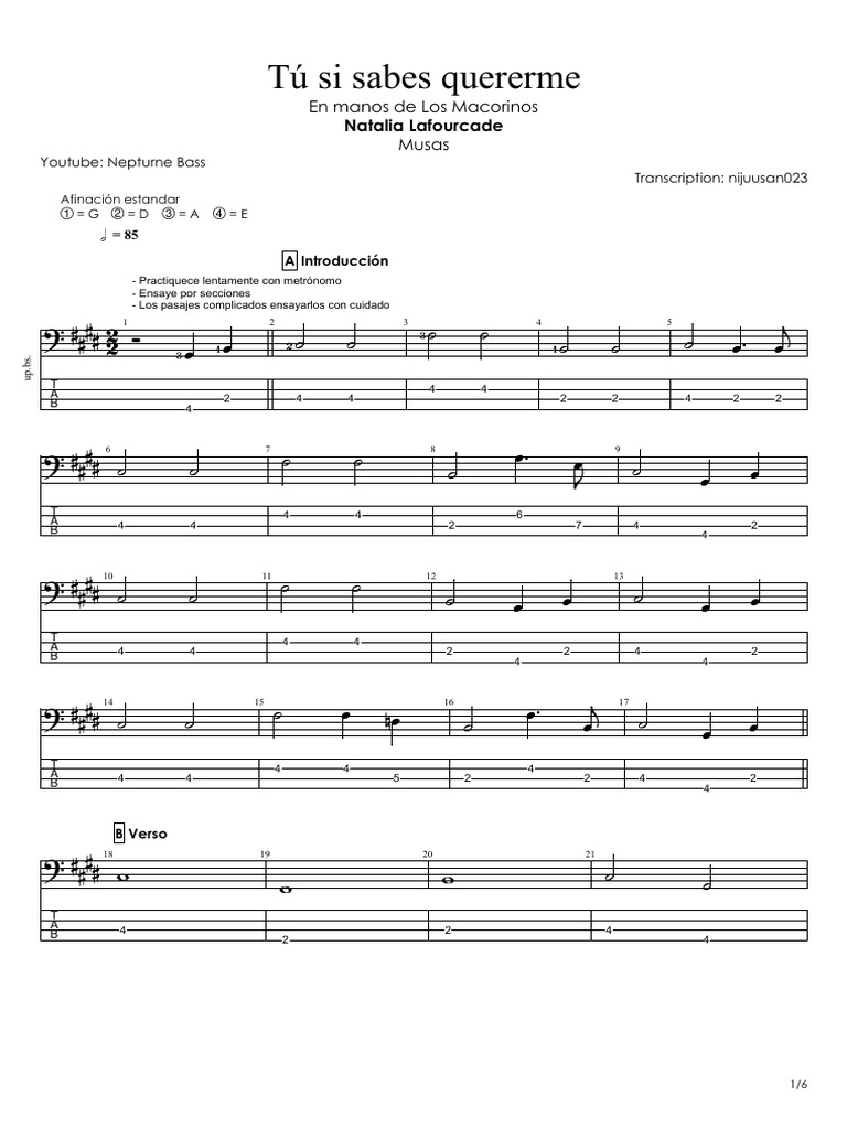 Tu Si Sabes Quererme - Bass - Bajo | PDF