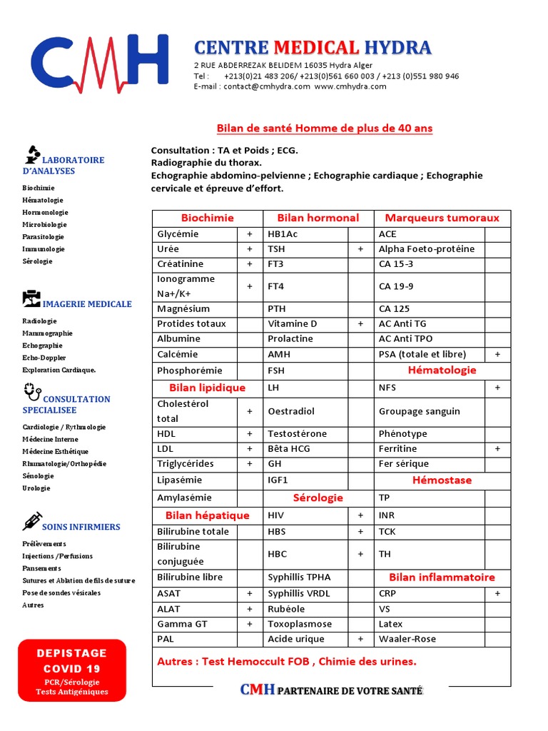 Bilan de santé complet homme 40+ | PDF | Médecine clinique ...