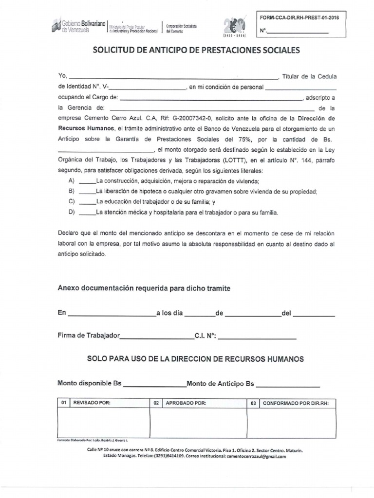 Formatos para Solicitud de Anticipo | PDF