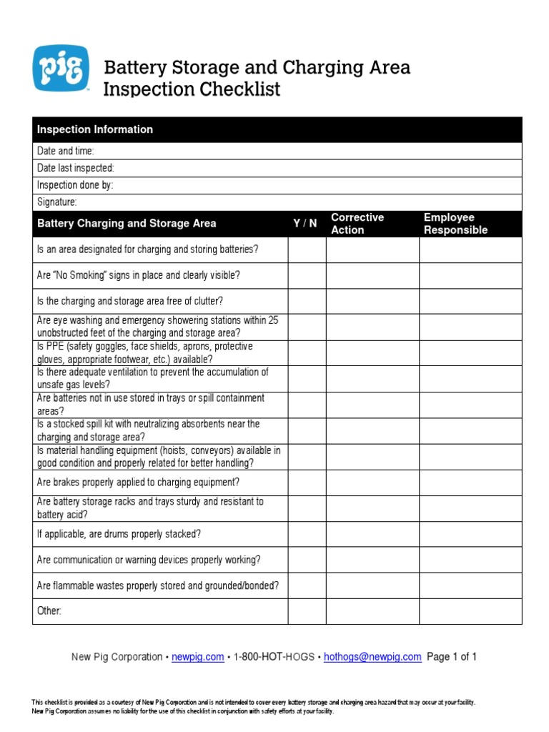 PL Batterystoragechargingareachecklist | PDF