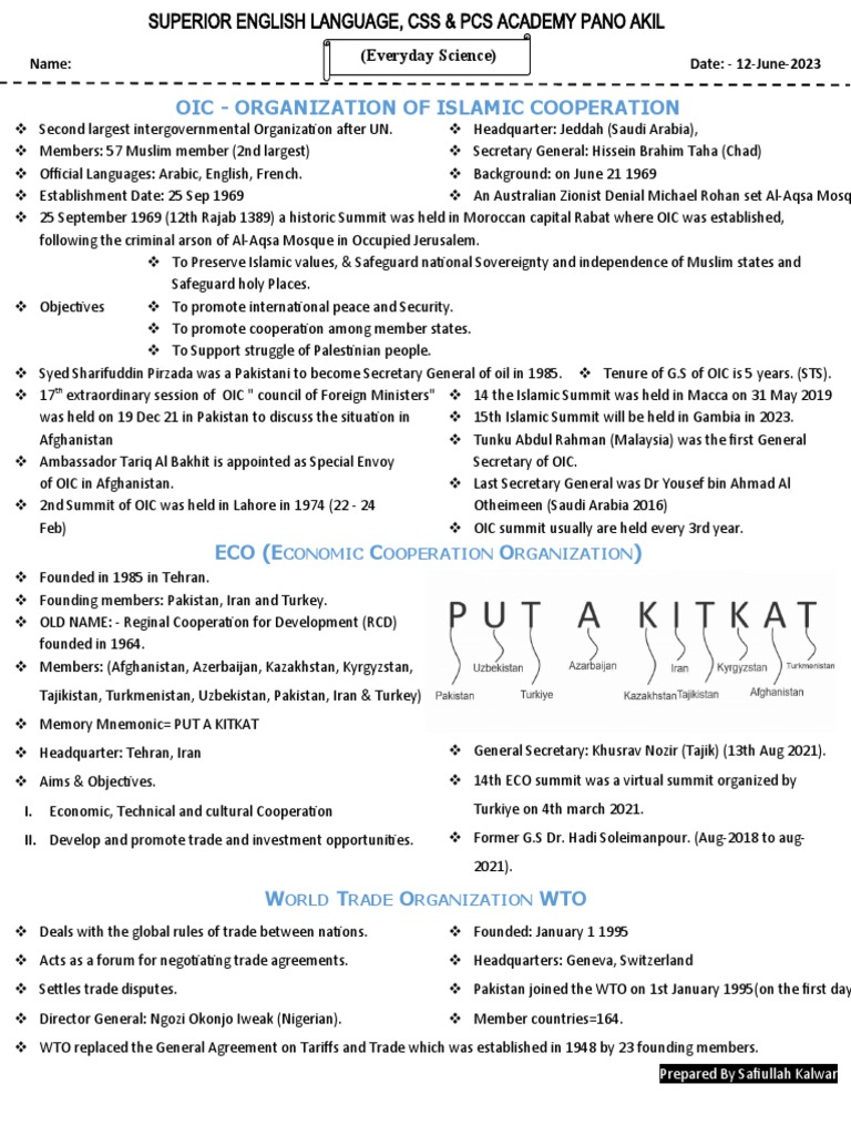 Oic - Organization of Islamic Cooperation: (Everyday Science) | PDF