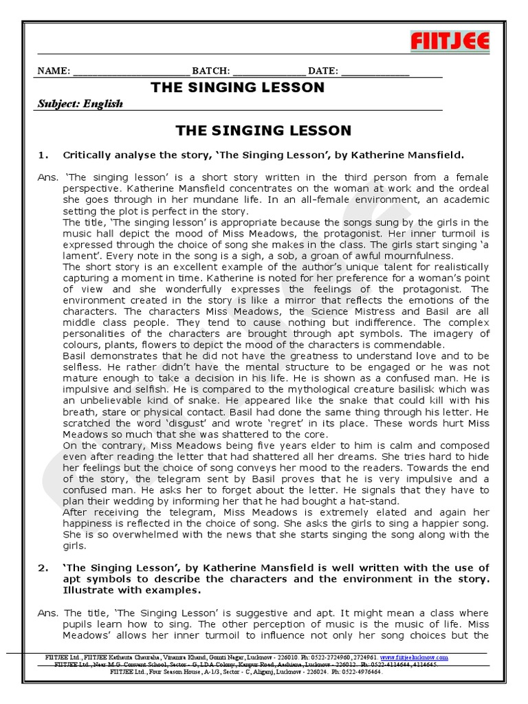Analysis of "The Singing Lesson" | PDF