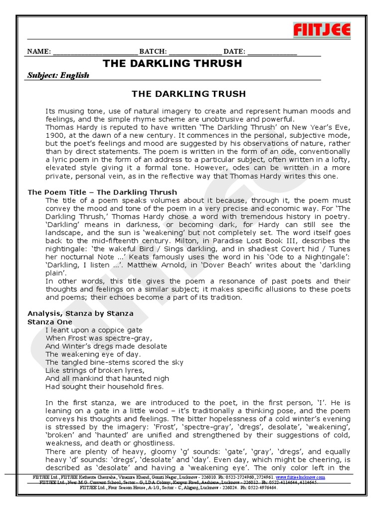 The Darkling Thrush | PDF | Poetry