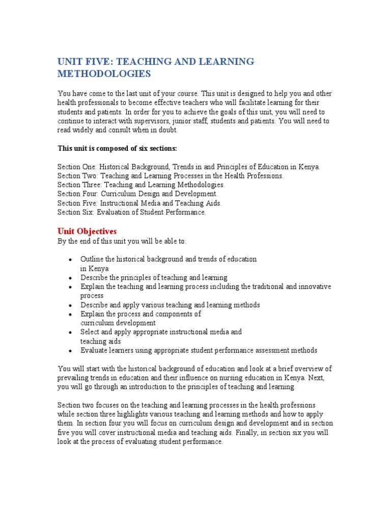 Unit 5 Teaching Methodology | PDF | Learning | Lesson Plan