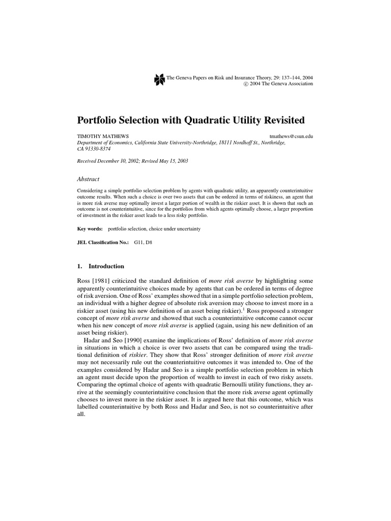 Portfolio Selection | PDF